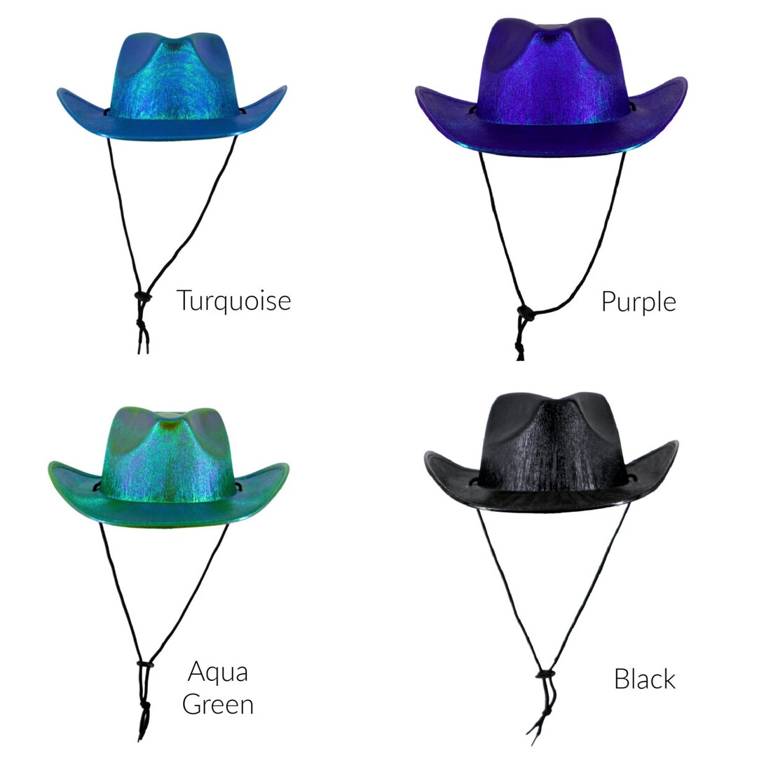 Neon Metallic Space Cowboy Hat Holographic Shimmer Opal White Blue ...