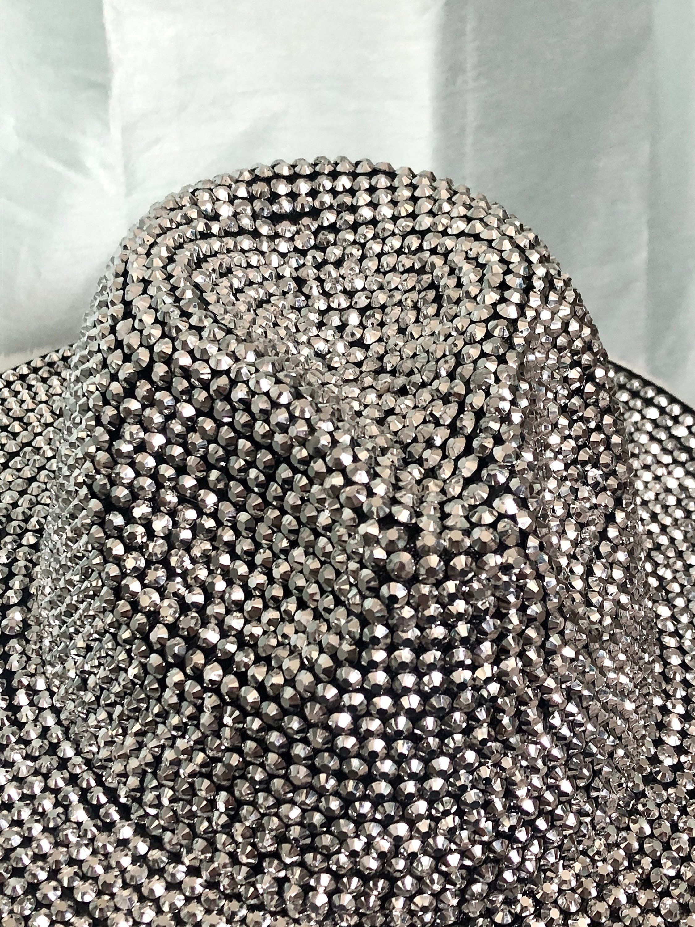 Silver Studded Rhinestone Fedora Hat Gem Dance Jazz AB Black Red Purple ...