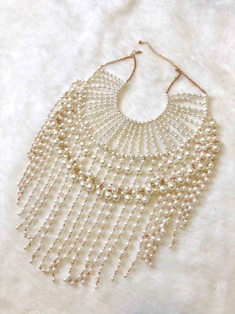 Stunning Pearl Collar Necklace Bib Bridal Body Jewelry Wedding Etsy