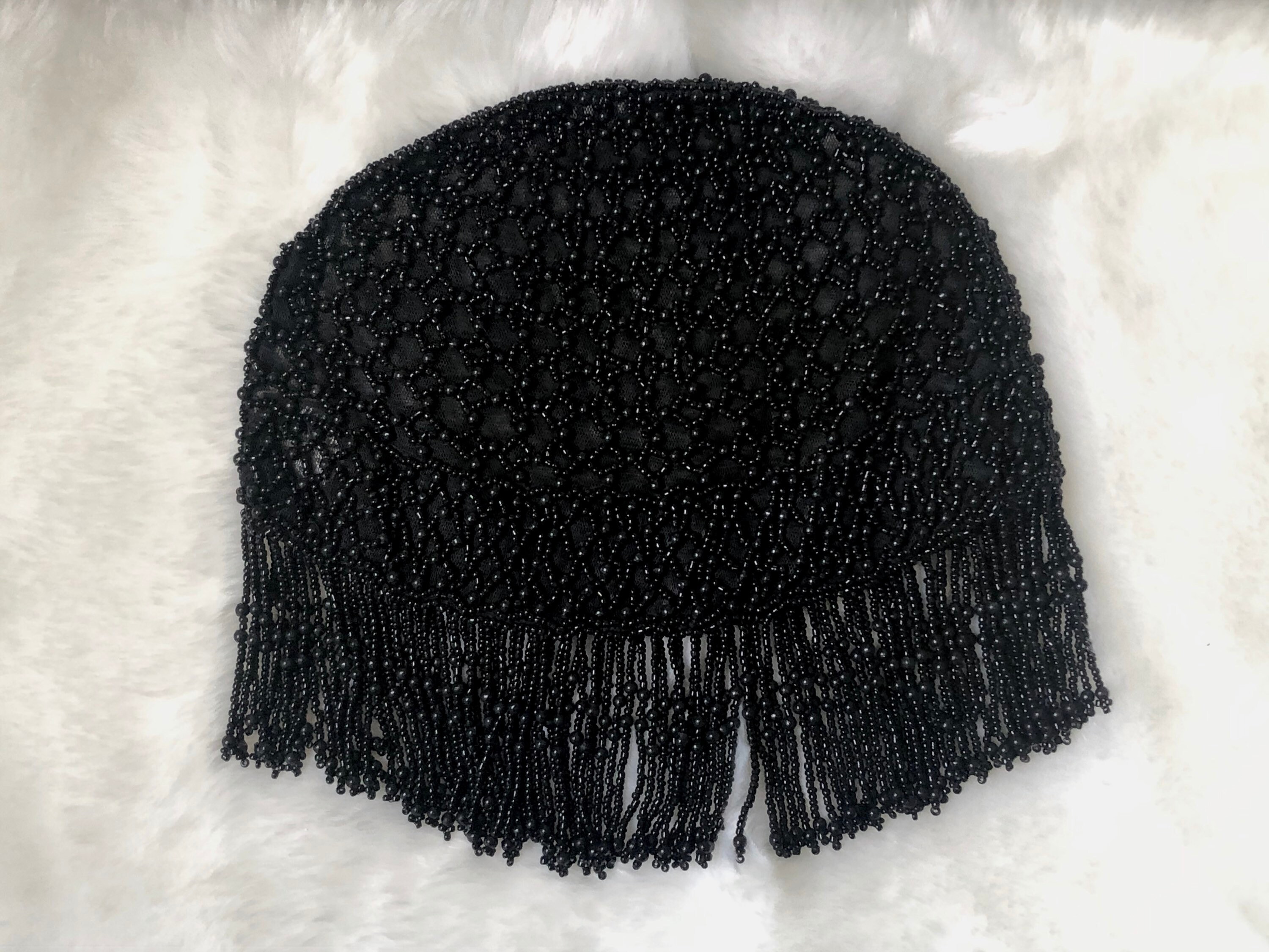 Beaded Mesh Cap: 20s Flapper Fringe Headpiece Silver Gold Black Red - Etsy