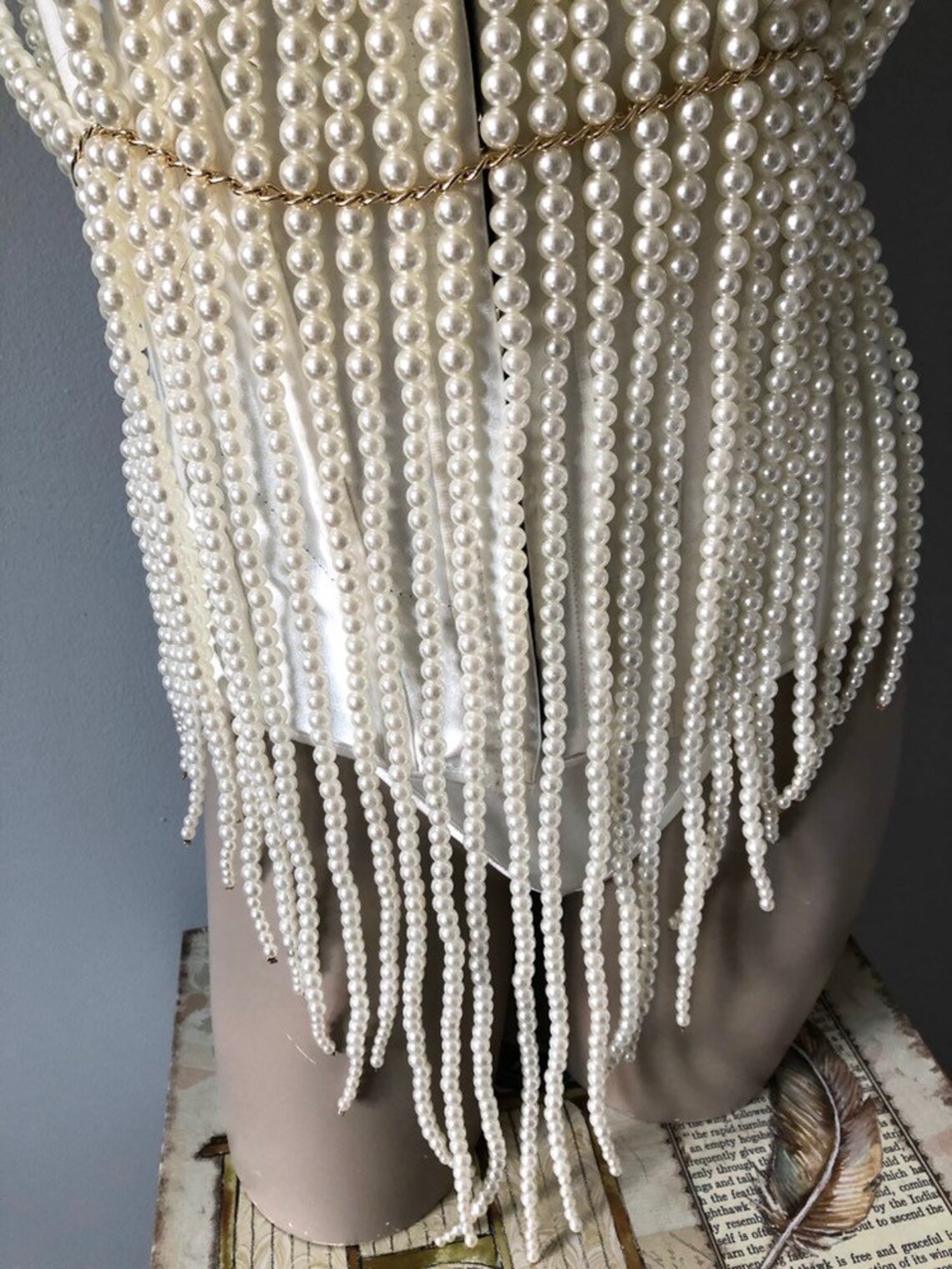 Long Pearl Bead Body Jewelry Gold Chain Bold Bride Ivory Cream | Etsy