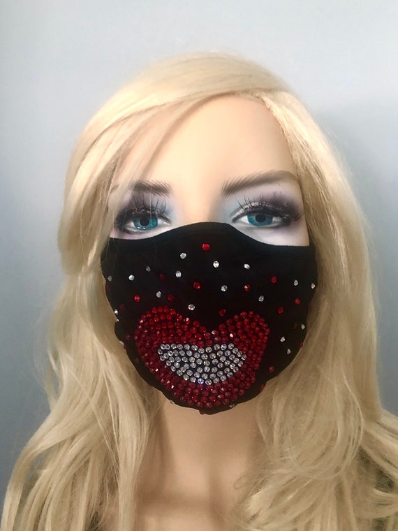 Rhinestone Lip Face Mask Red Black Crystal Kiss | Etsy