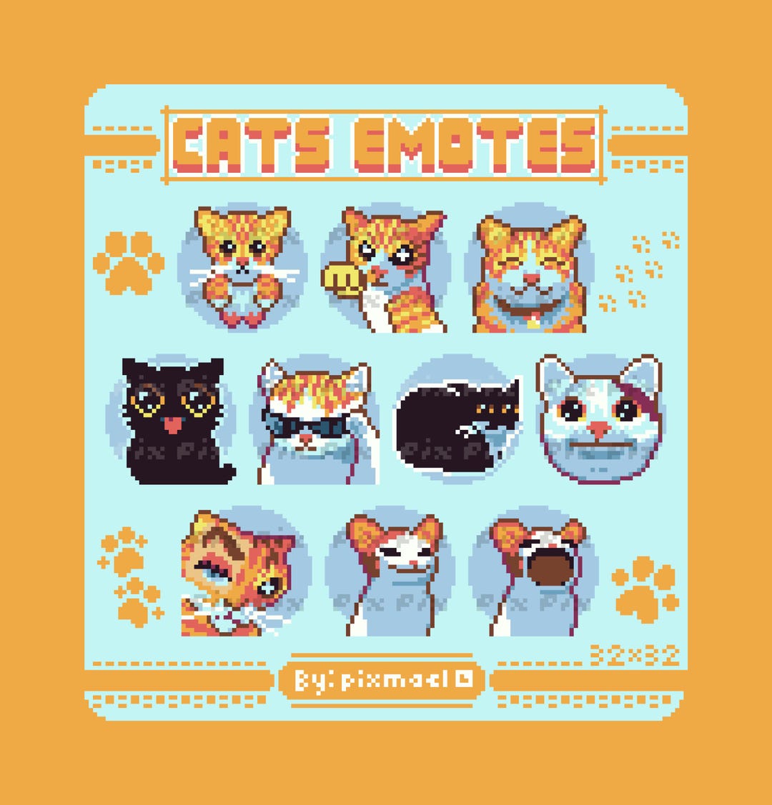 Emoticones de gato pixel art / Paquete de gestos gato Twitch/Discord ...