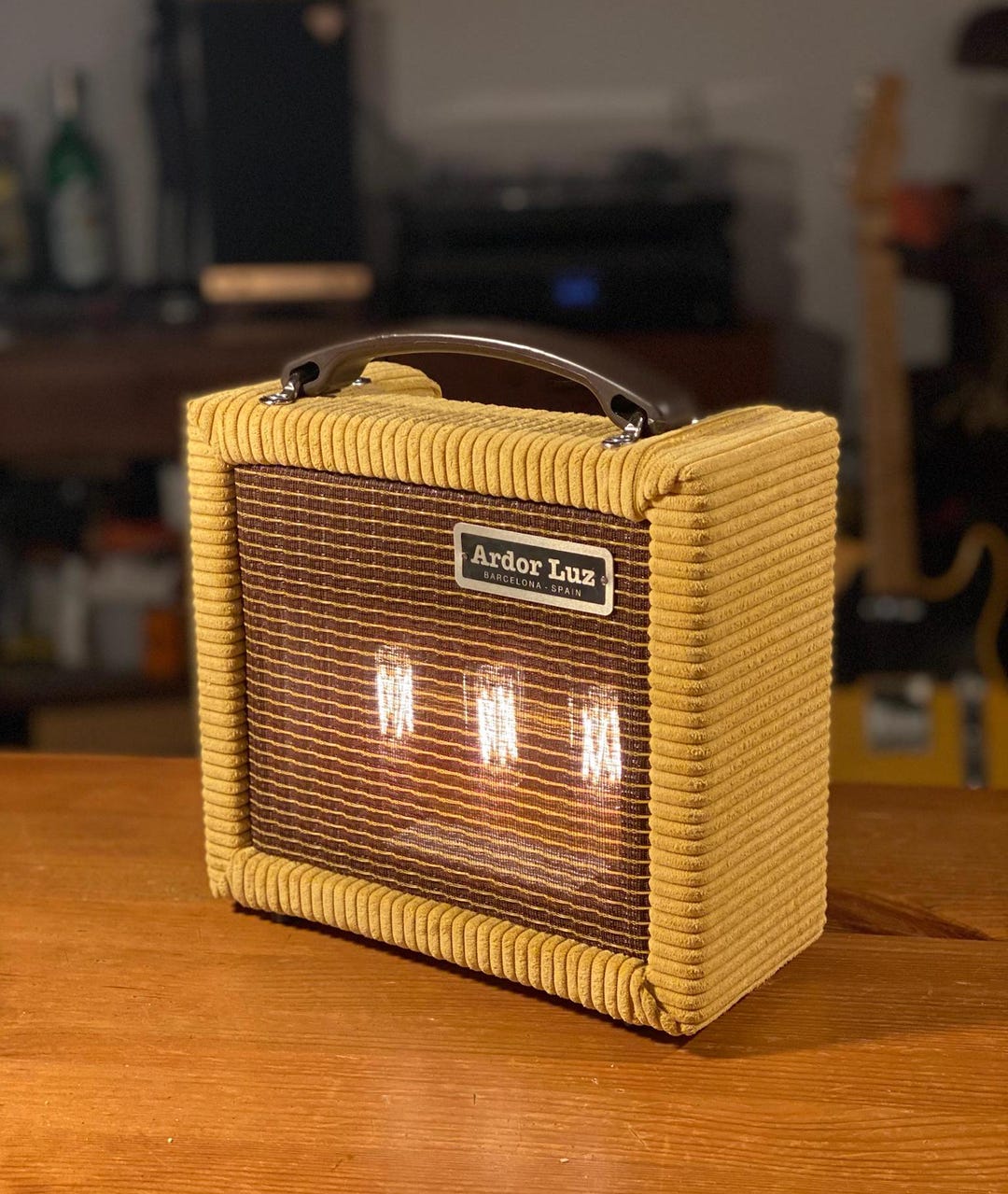 Classic Vintage Amplifier Inspired Yellow Corduroy Table Lamp Edison ...