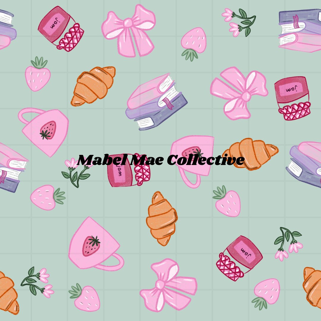 Strawberry, Bows, Croissant, Cute, Seamless Pattern, Digital Download ...