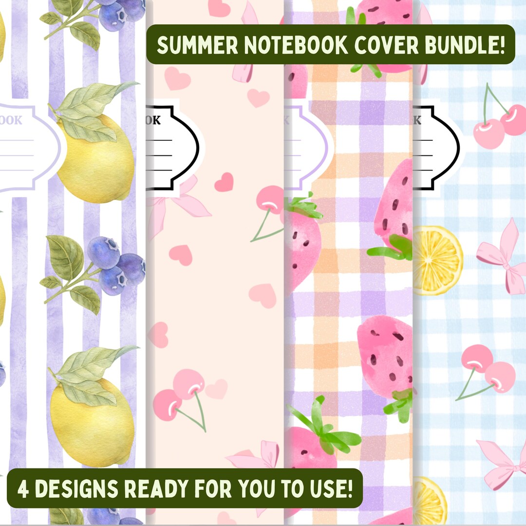 Summer Notebook Cover Designs Bundle: Citrus, Cherry, Strawberry (PDF ...