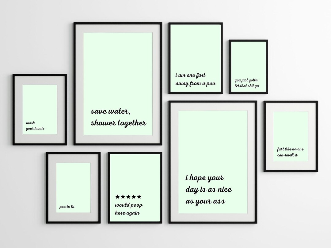 Set of 16 Funny Bathroom Pun Wall Art Prints | Instant Digital Download ...