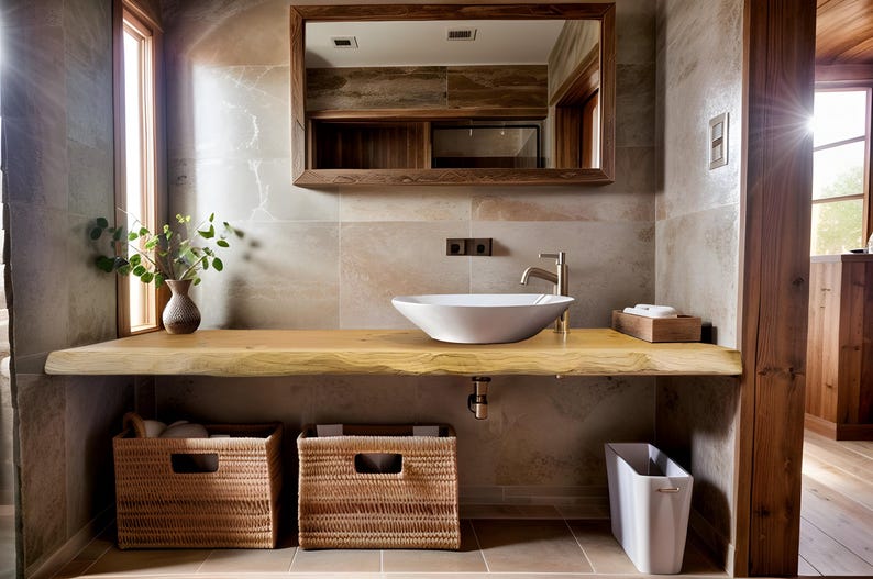Wooden Rustic Live Edge Bathroom Vanity – Handcrafted Solid Floating ...