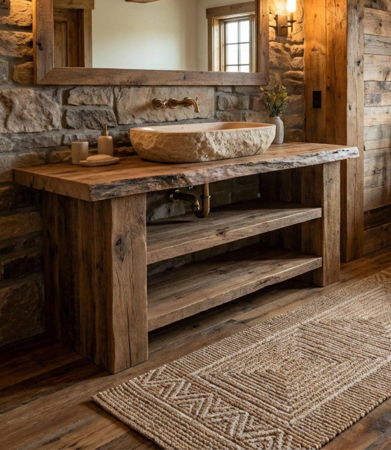 Rustic Style Bathroom Vanity, Solid Wood Handmade Farmhouse, Custom ...