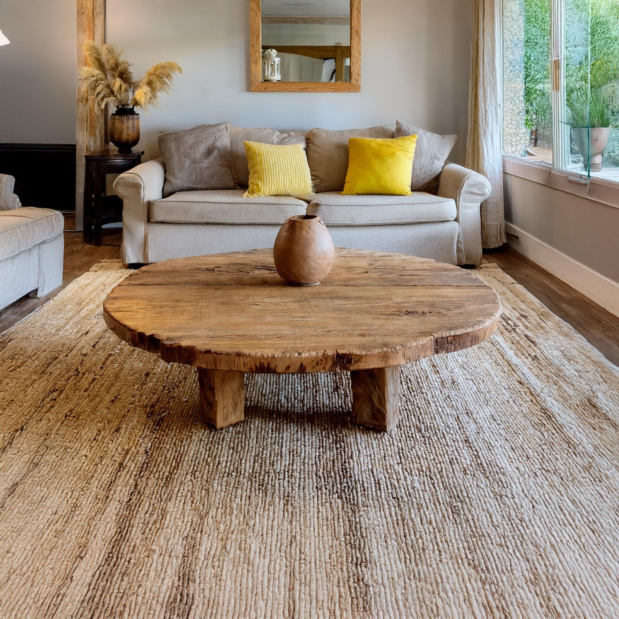 Rustic Wooden Coffee Table – Solid Handmade Farmhouse Decor, Round or ...