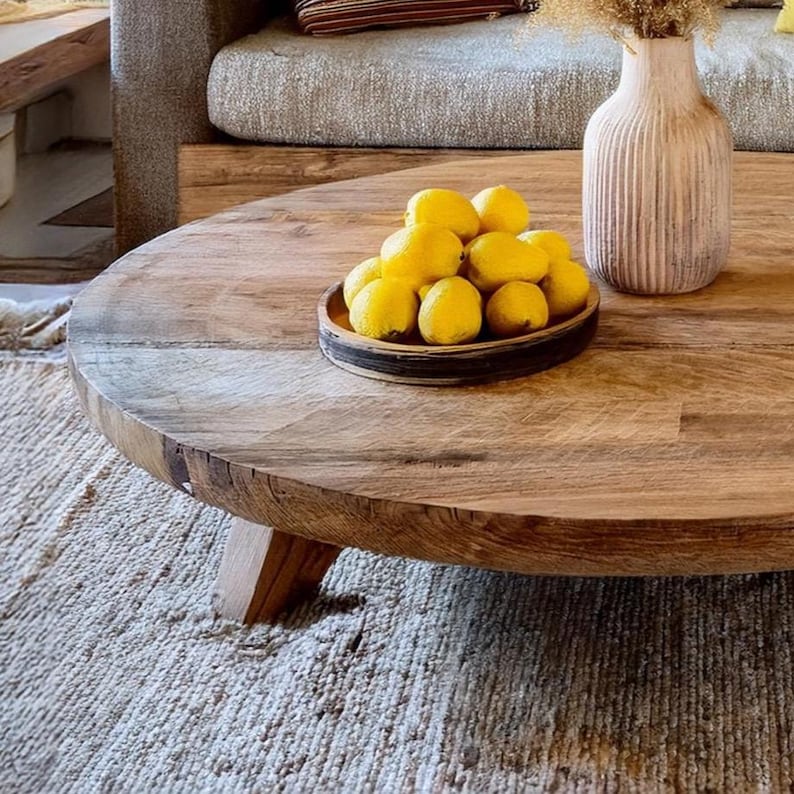 Rustic Wooden Coffee Table – Solid Handmade Farmhouse Decor, Round or ...