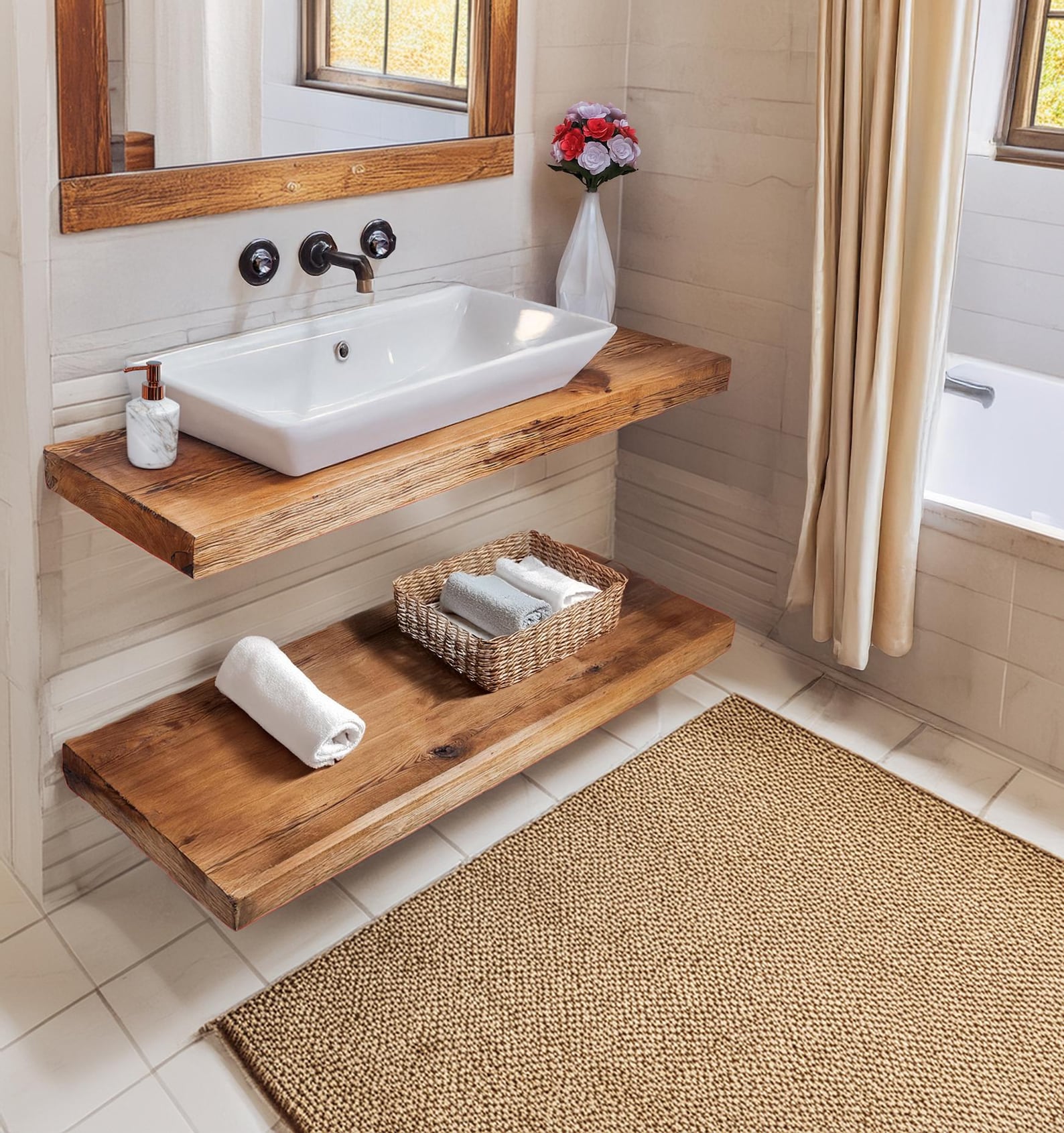 Wooden Rustic Live Edge Bathroom Vanity Farmhouse Decor Reclaimed Old ...