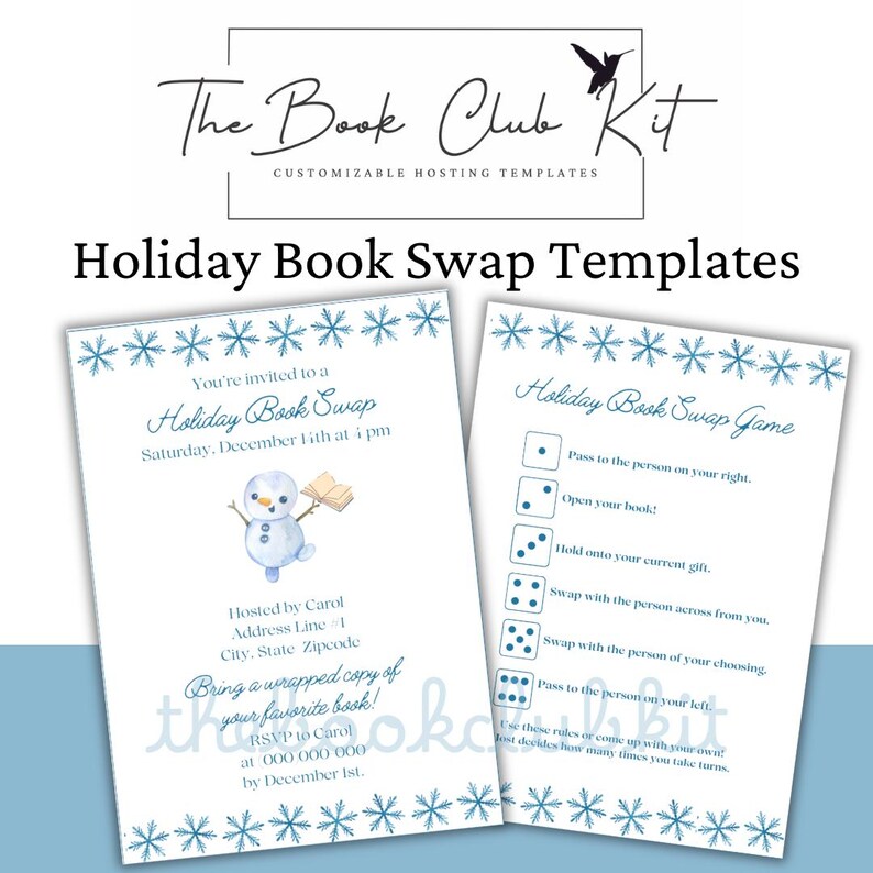 Snowman Holiday Party Book Swap Invitation, Book Club Exchange Invite ...