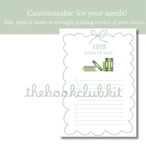 2025 Reading Log, Books to Read List Printable, Green TBR Template Book ...