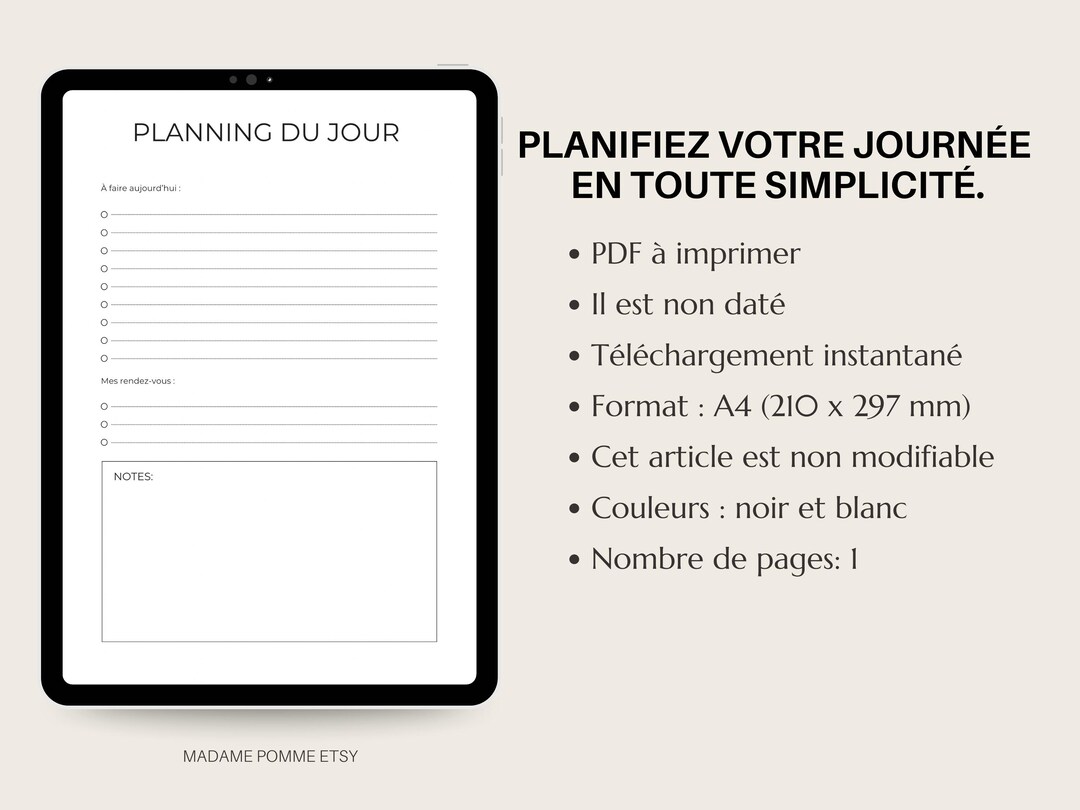 PDF Daily Schedule in French - A4 Format - Etsy