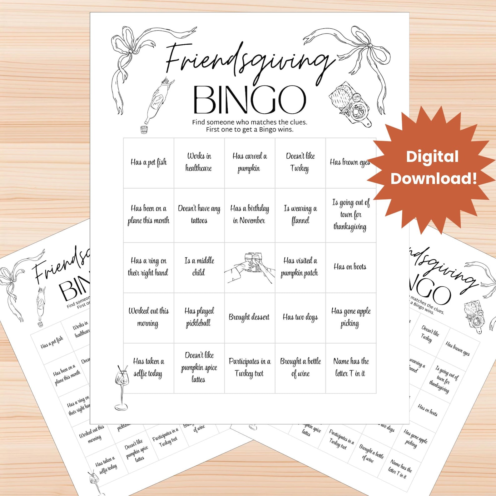 Friendsgiving Bingo Printable, Diy Friendsgiving Bingo, Fall Bingo ...