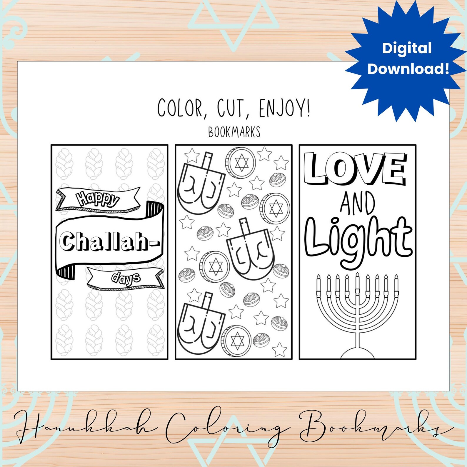 Hanukkah Coloring Bookmark, Hanukkah Printable Bookmarks, Hanukkah Kids ...