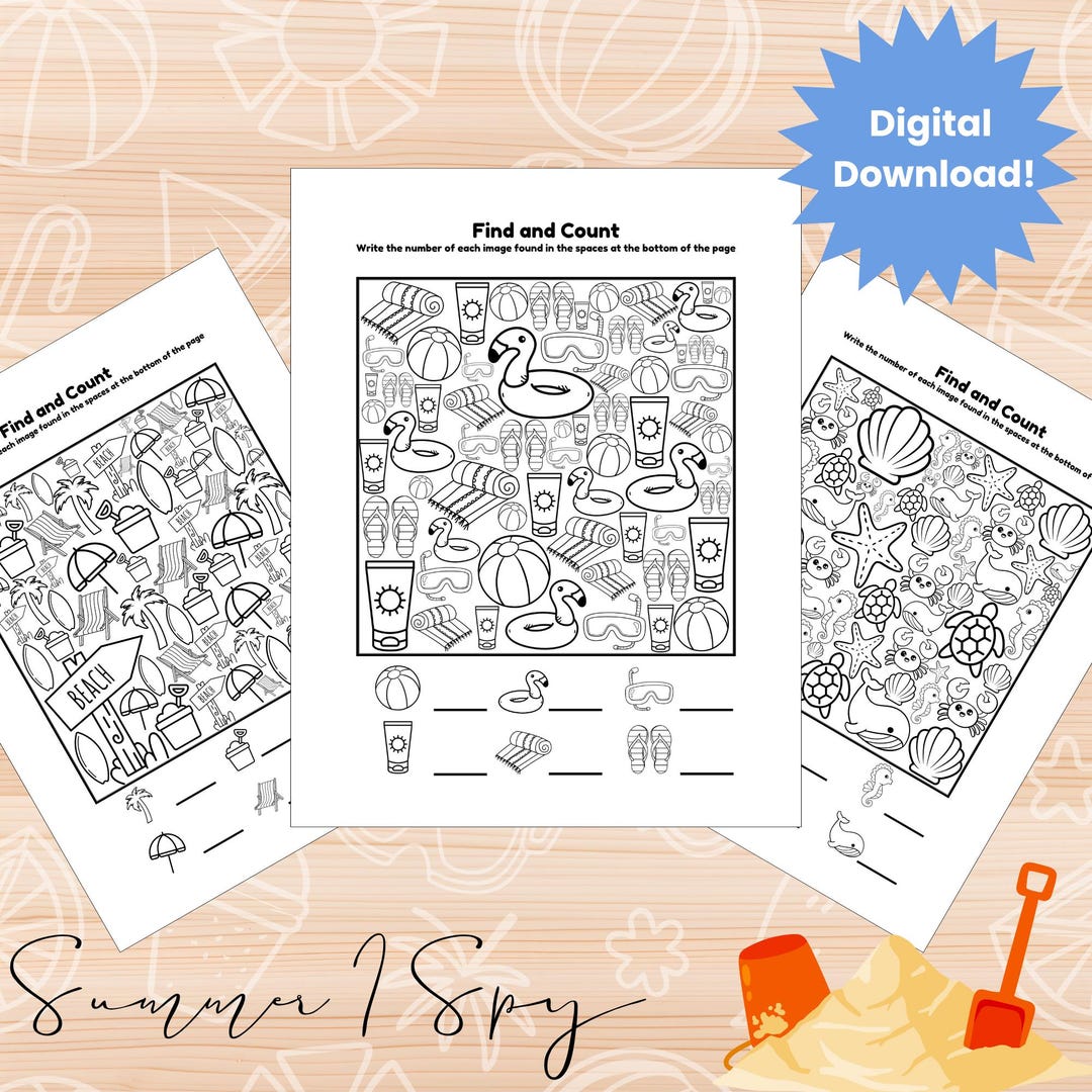 I Spy Activity, I Spy Sheets, Summer Kids Activity Printable, Summer ...