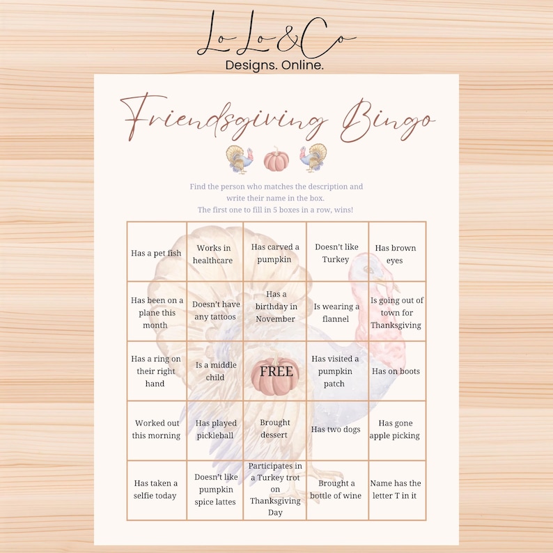 Friendsgiving Bingo Printable, Diy Friendsgiving Bingo, Fall Bingo ...