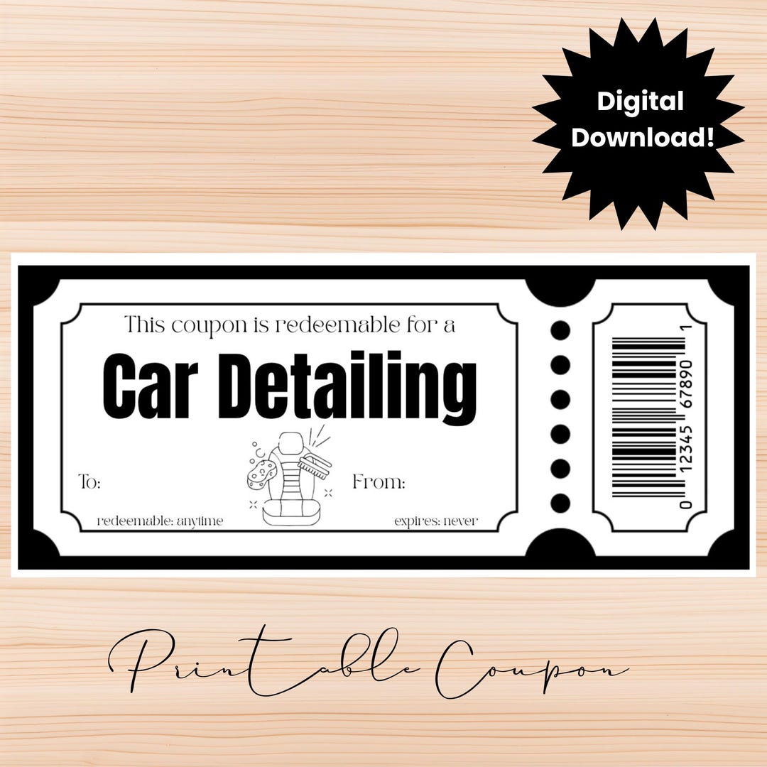 Car Detail Coupon Template, Car Detailing Ticket, Car Wash Coupon, Car ...