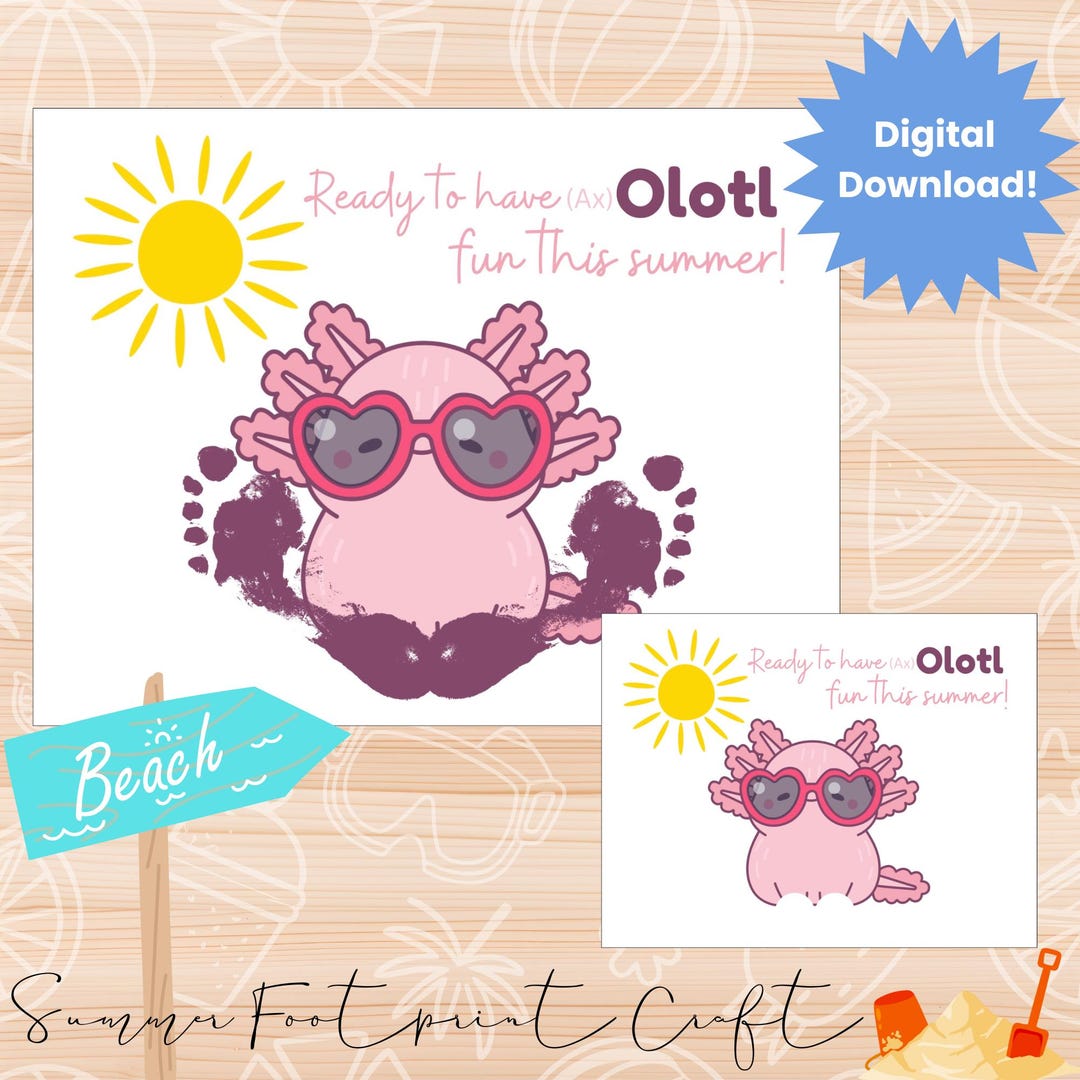 Axolotl Craft, Summer Footprint Craft, Summer Kids Activities, Summer ...