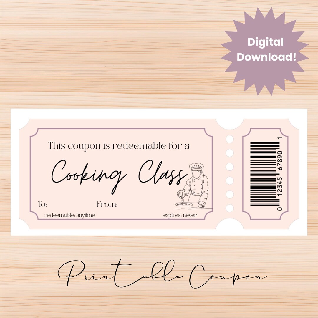 Printable Cooking Class Template, Cooking Class Ticket, Cooking Class ...