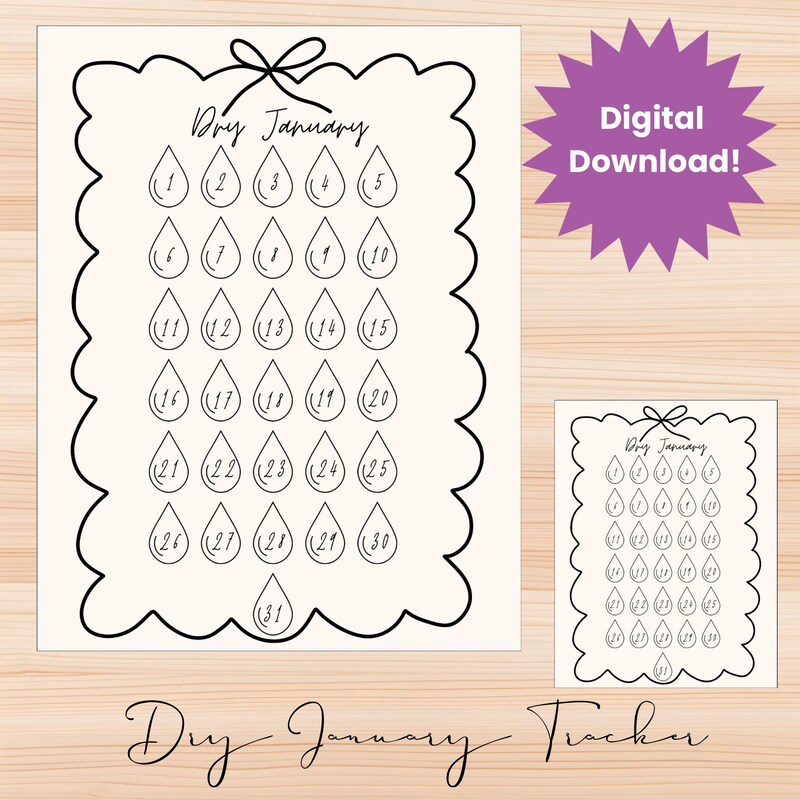 Dry January Calendar - Etsy