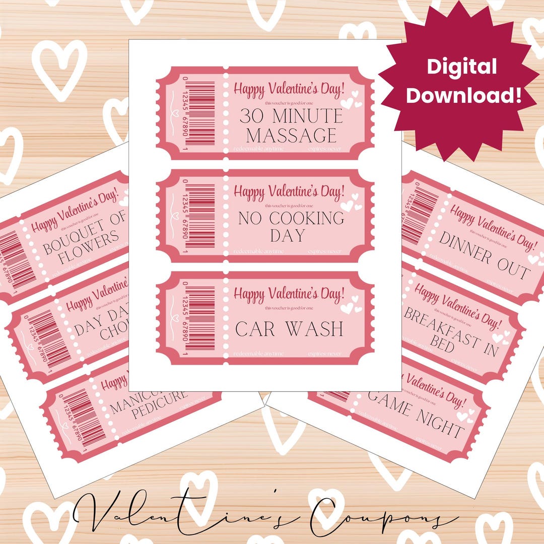 Valentine's Day Love Coupon Book: Gift for Him/her (digital Download ...