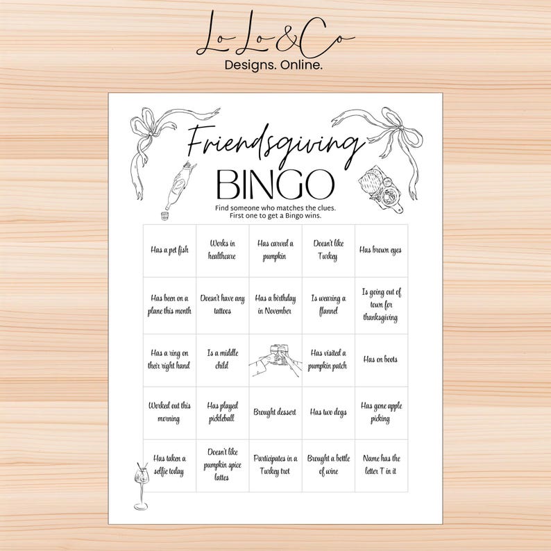 Friendsgiving Bingo Printable, Diy Friendsgiving Bingo, Fall Bingo ...