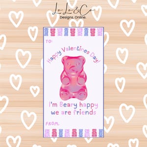 Gummy Bear Valentines Card for Kids, Gummy Bear Valentine Class Gifts ...