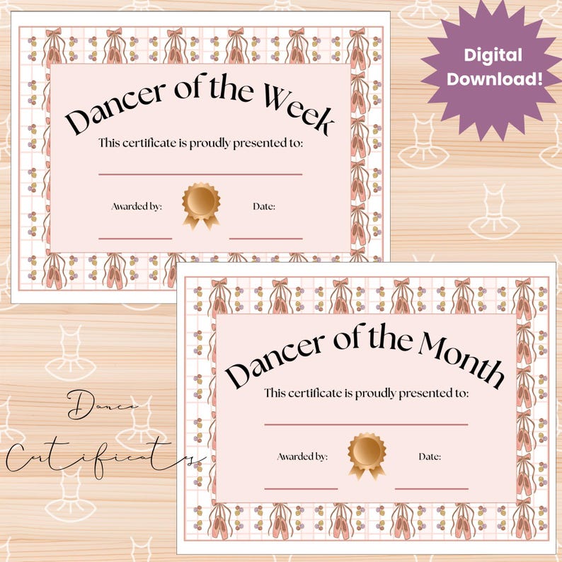 Dance Award Certificate Printable: Dancer of the Month/week (PDF ...