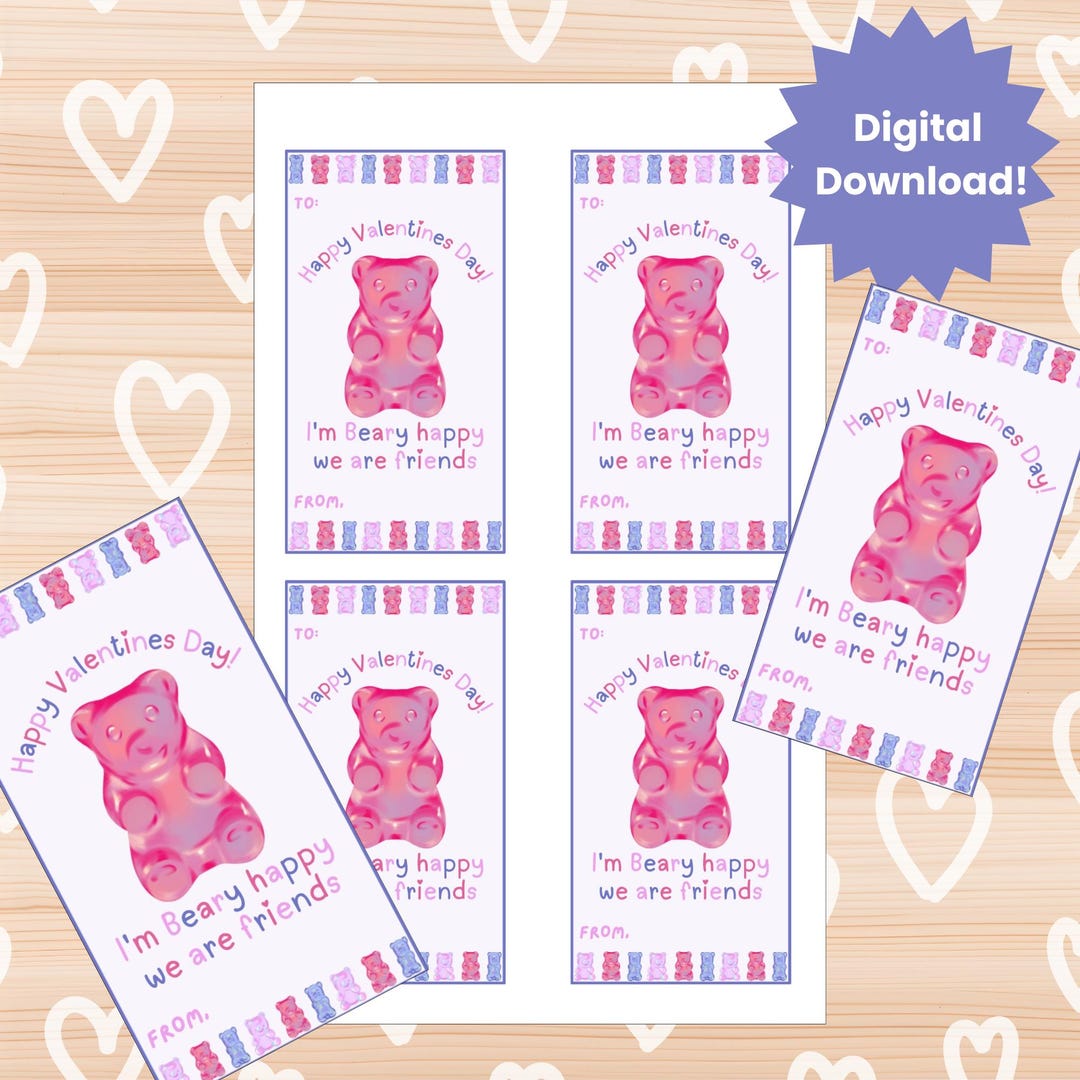 Gummy Bear Valentines Card for Kids, Gummy Bear Valentine Class Gifts ...