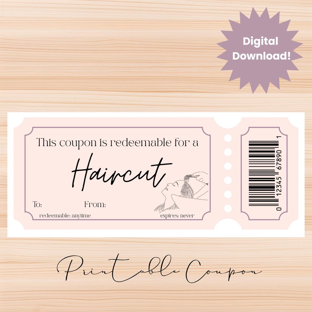 Printable Haircut Coupon, Hair Cut Christmas Gift Certificate, Haircut ...