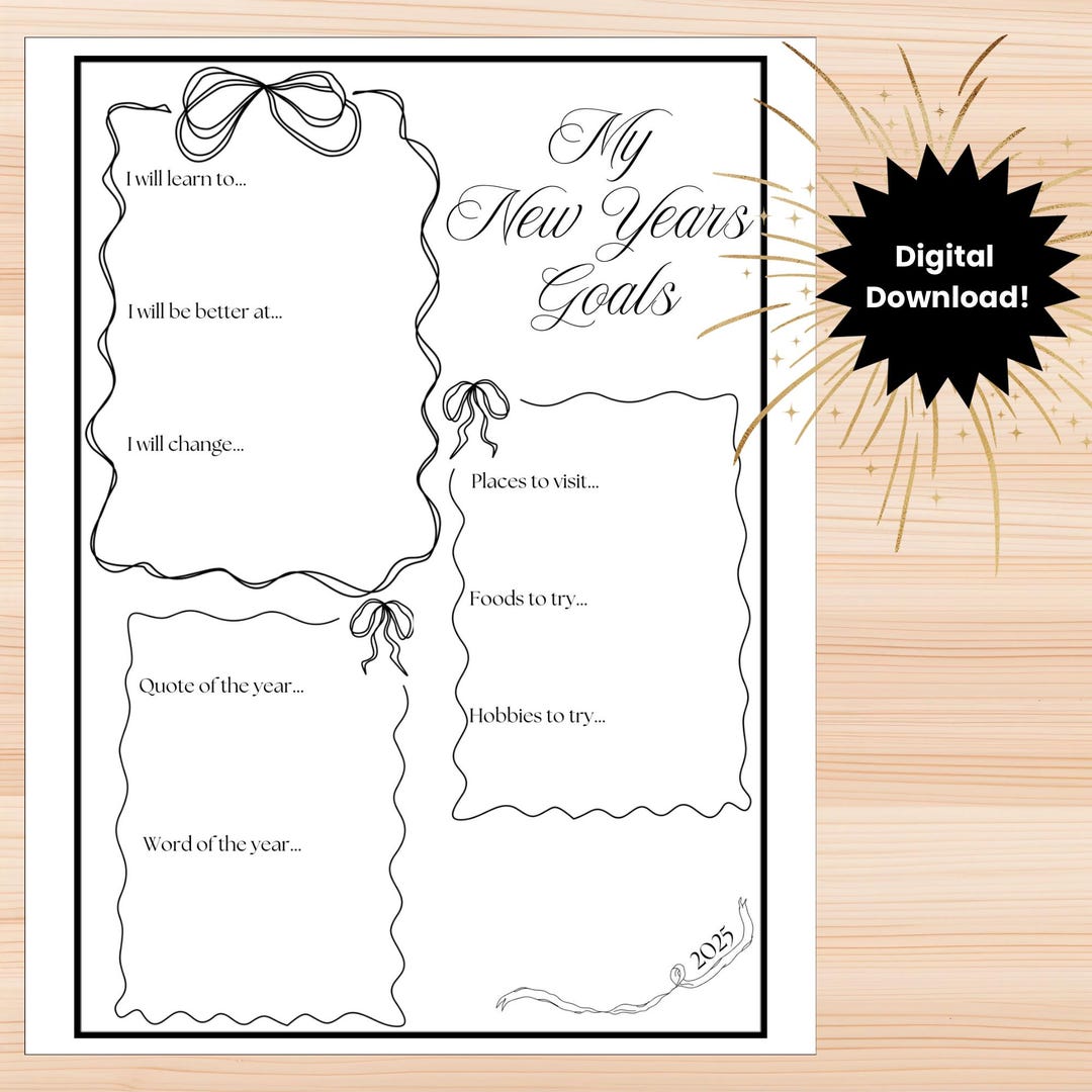 New Year’s Resolution List Printable, New Years Goals Download, New ...