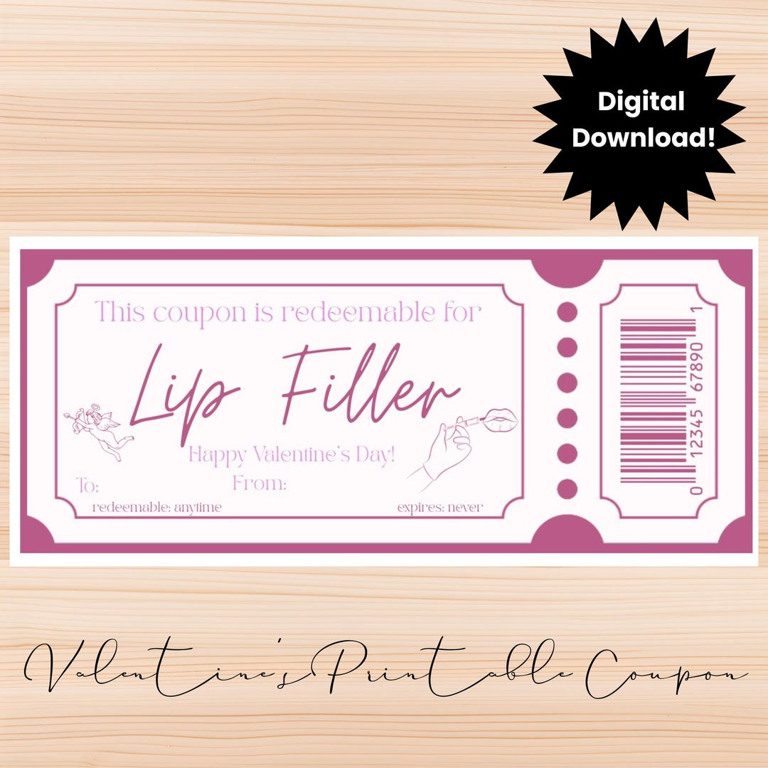 Valentines Day Voucher, Printable Valentine Gift Card, Lip Filler ...