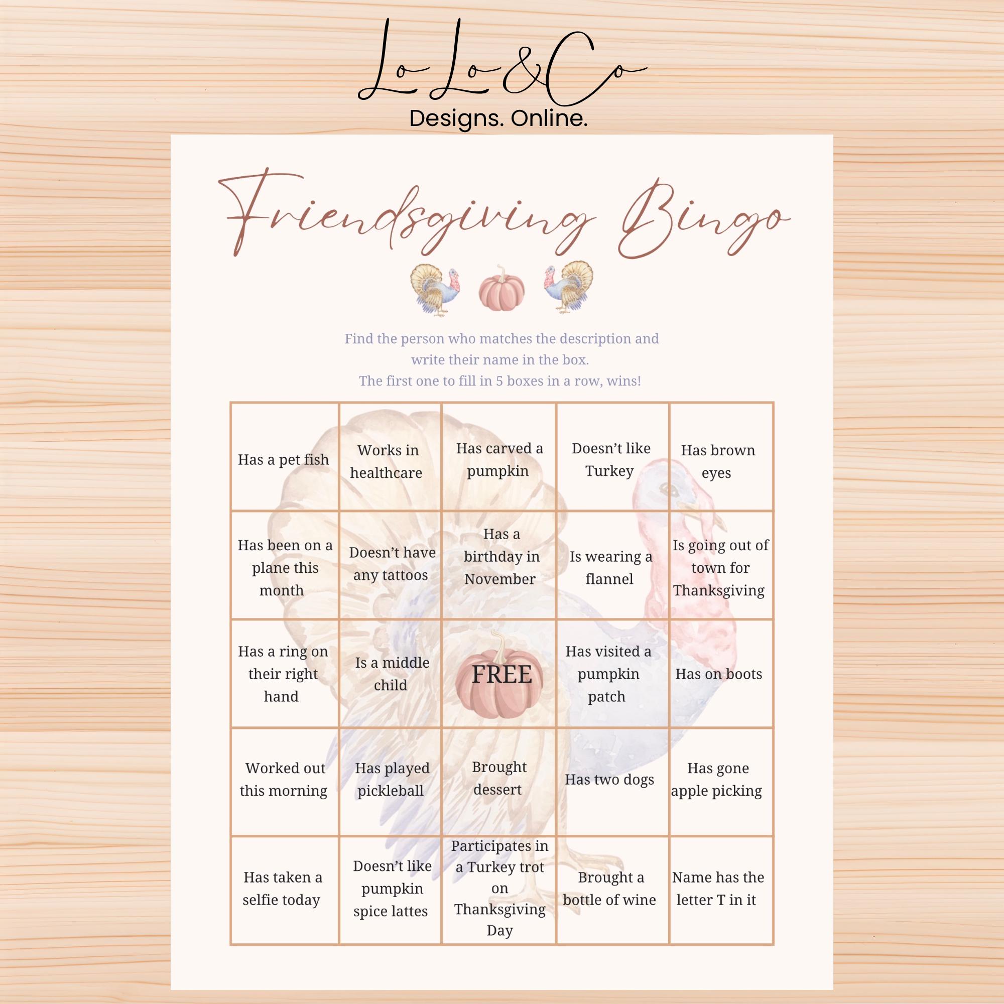 Friendsgiving Bingo Printable, Diy Friendsgiving Bingo, Fall Bingo ...
