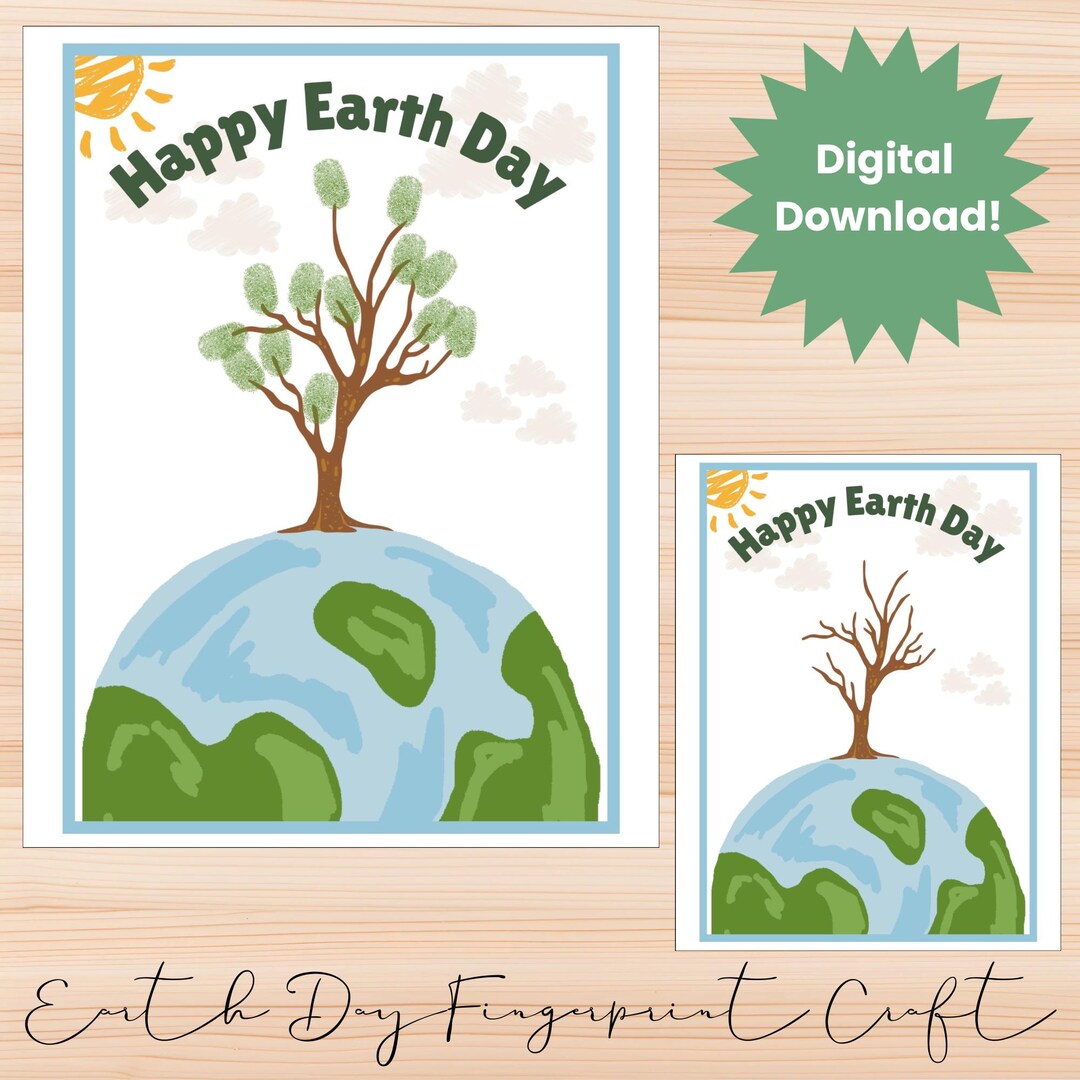 Earth Day Craft Projects, Earth Day Printable, Earth Day Fingerprint ...