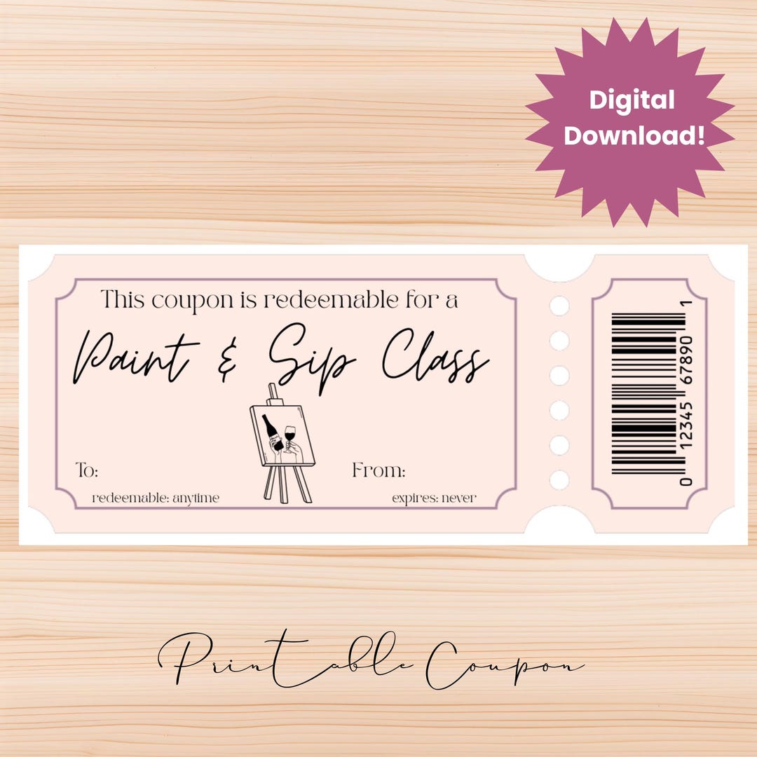 Paint and Sip Coupon Template, Printable Sip and Paint Coupon Template ...