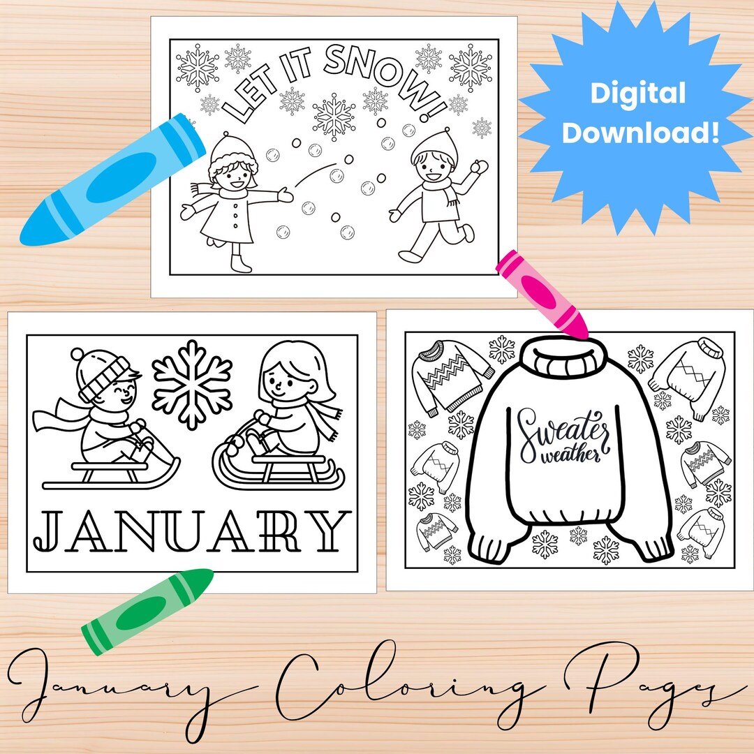 January Coloring Pages for Kids, Winter Coloring Page Activity, Winter ...