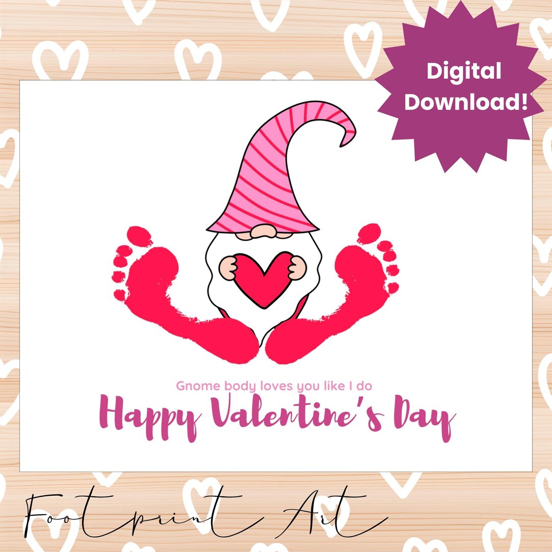 Valentines Footprint Craft, Printable Valentines Day Baby Craft Art ...