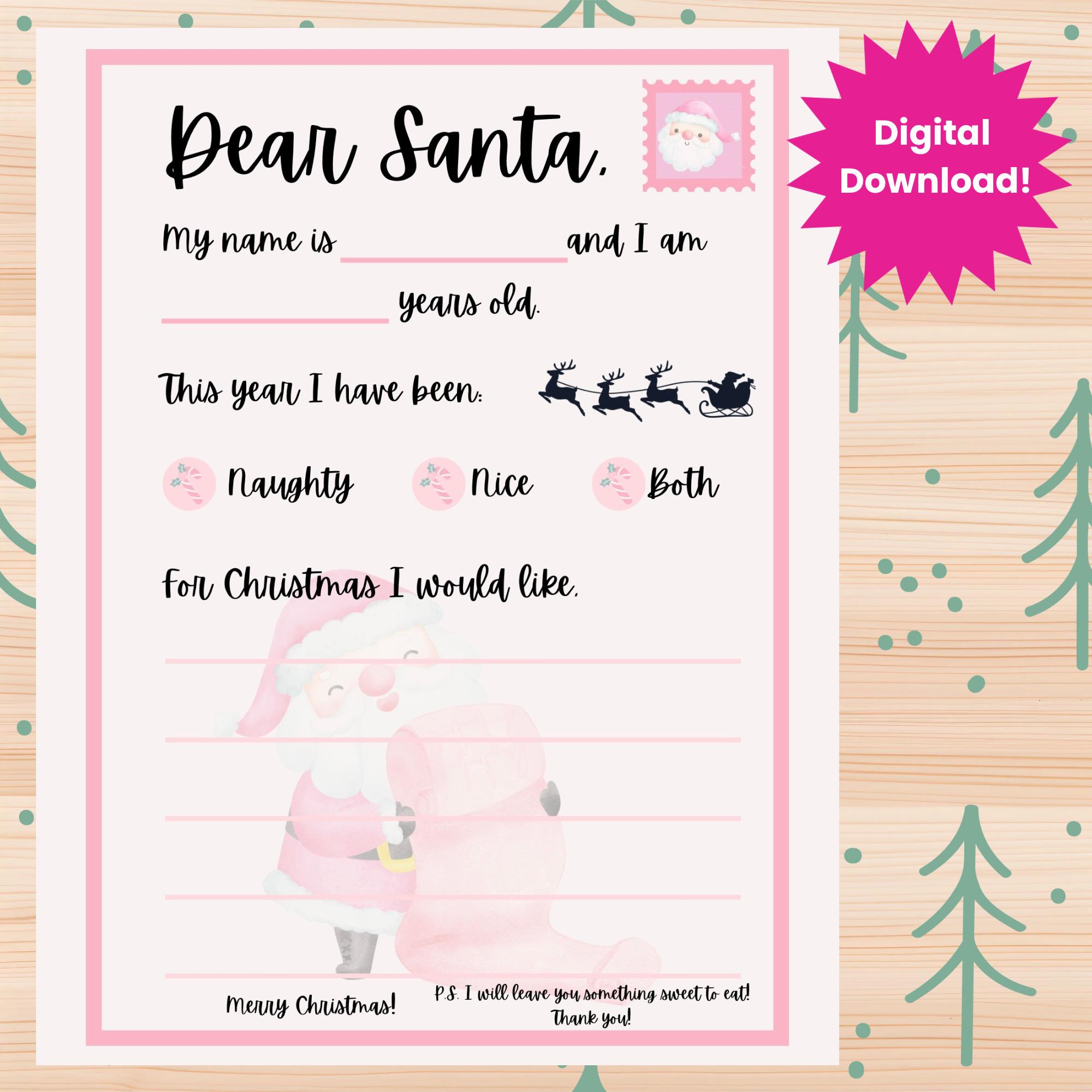 Letter to Santa Printable, Kids Christmas Wishlist, Dear Santa Letter ...