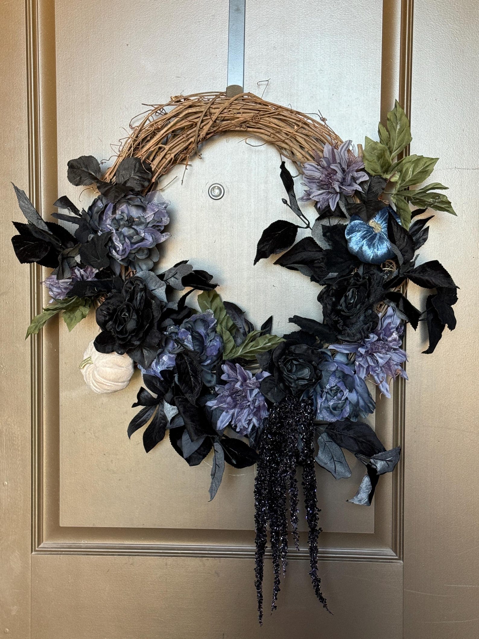 Black Goth Fall Wreath- Gothic Theme- Black Roses- Blue Pumpkins ...