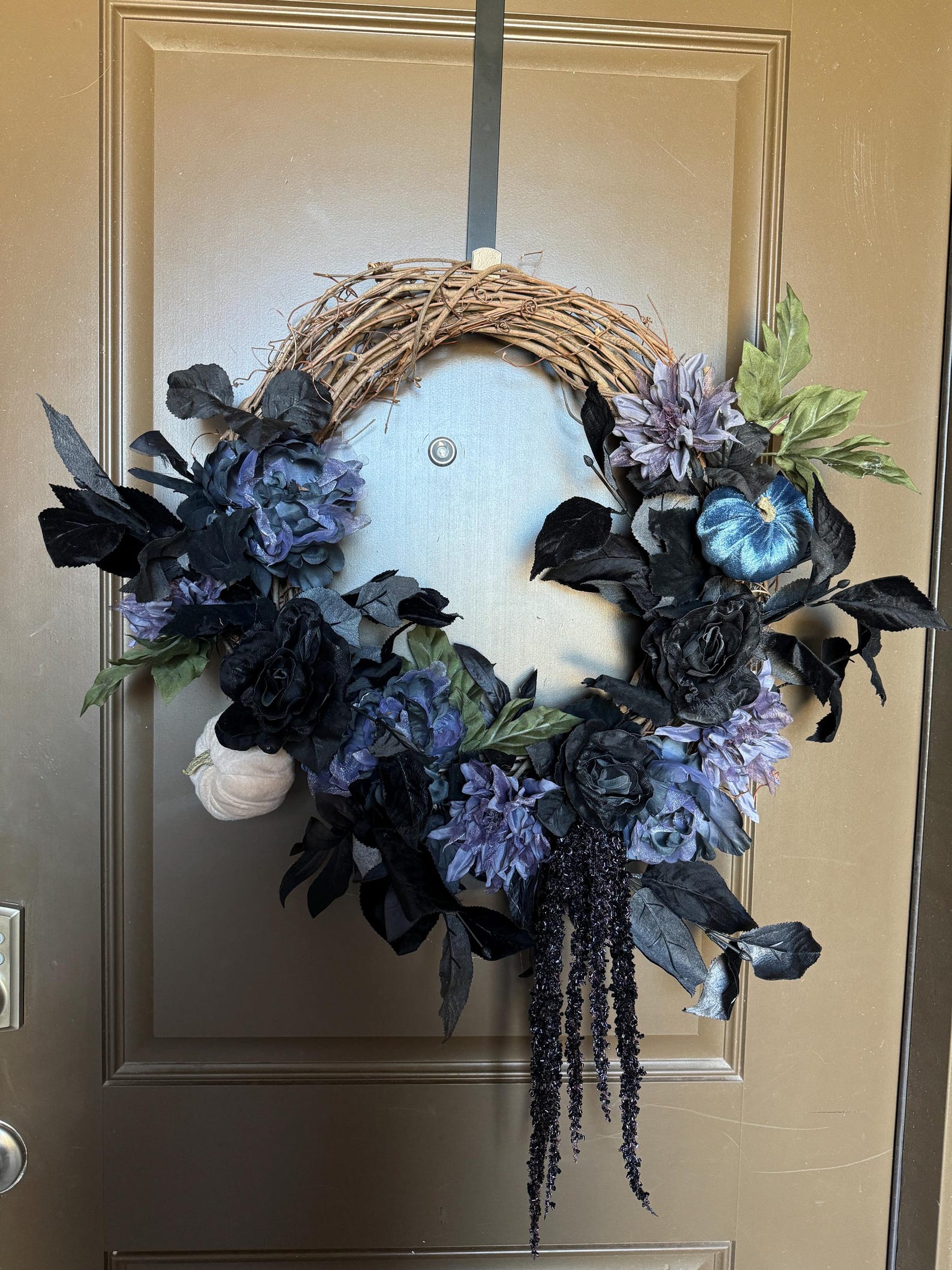 Black Goth Fall Wreath- Gothic Theme- Black Roses- Blue Pumpkins ...