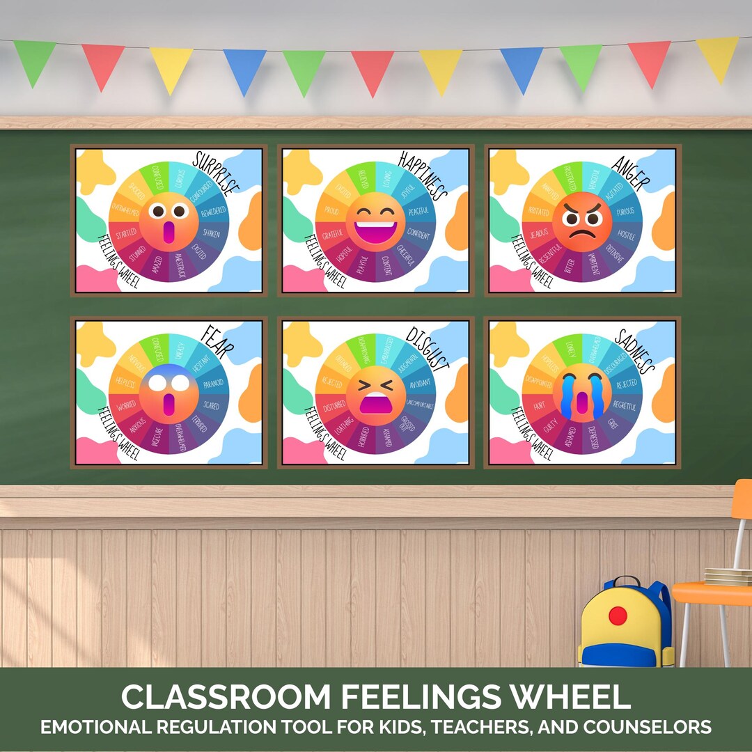 Feelings Wheel Poster Set: Kids Emotions Chart, SEL Classroom Decor ...