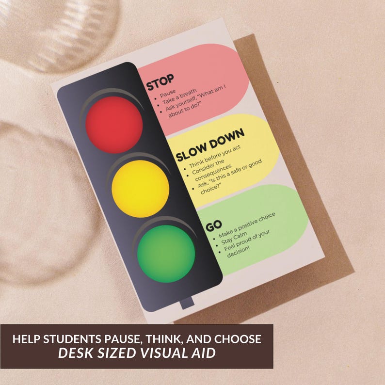 Stoplight Impulse Control Visual for Kids | ADHD Behavior Support Tool | Desk-sized SEL ...