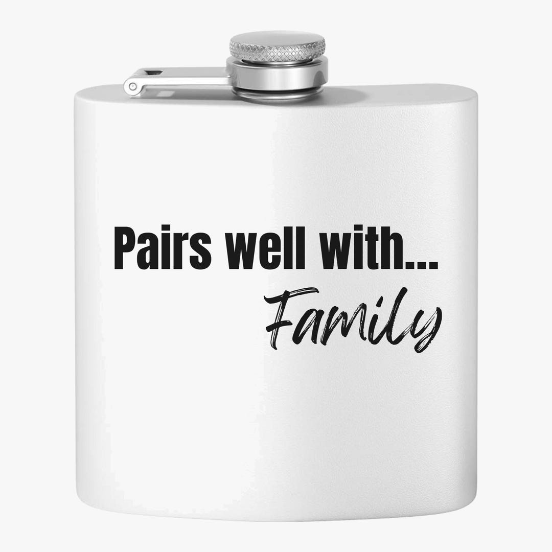 Pairs Well With Family Insulated Flask, Stainless Steel Flask, Holiday ...