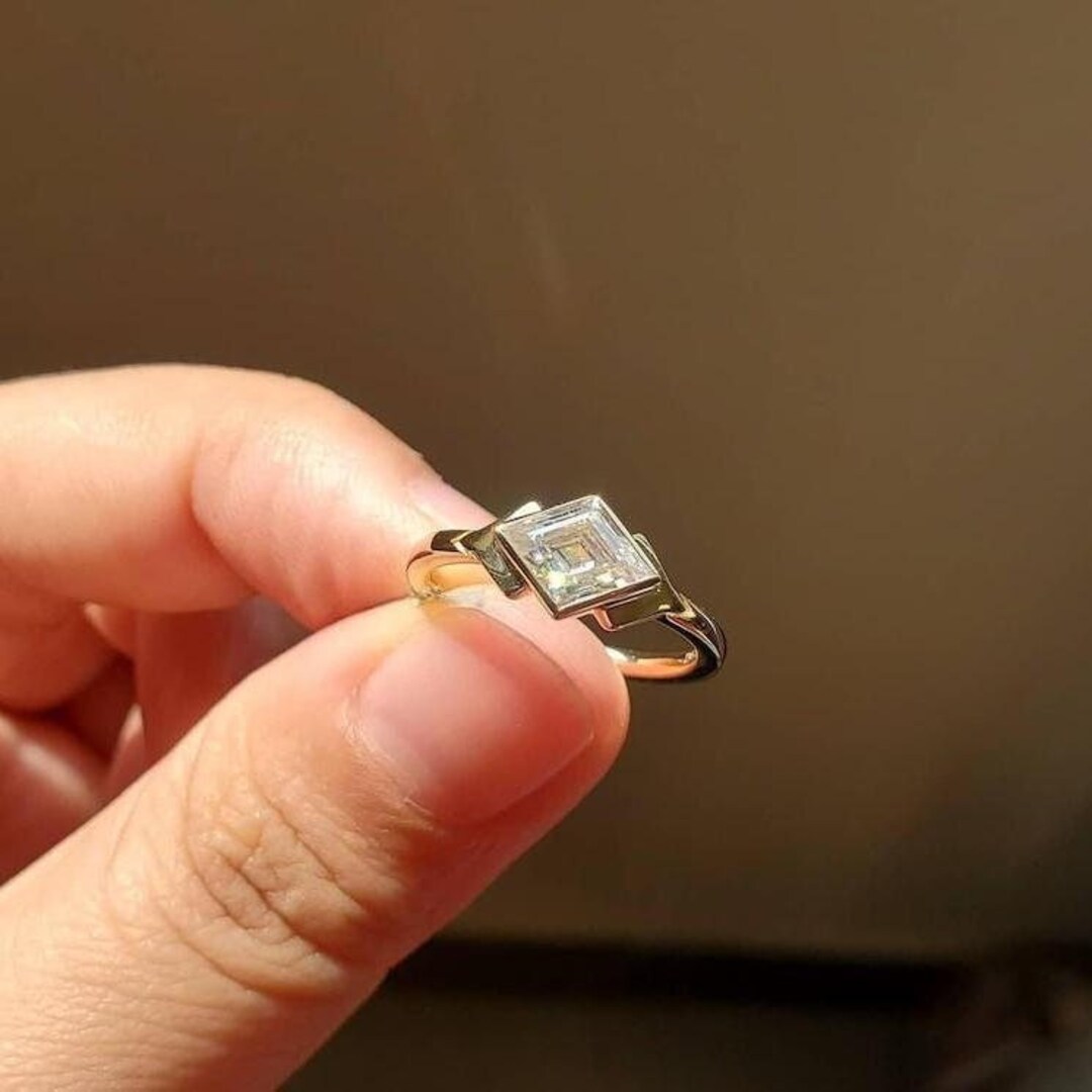 1.50 CT Lozenge Cut East West Moissanite Diamond Engagement Ring 14K ...