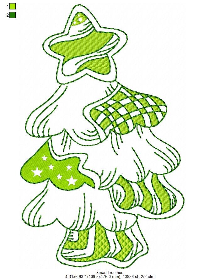 Christmas Tree Redwork Embroidery Design - Etsy