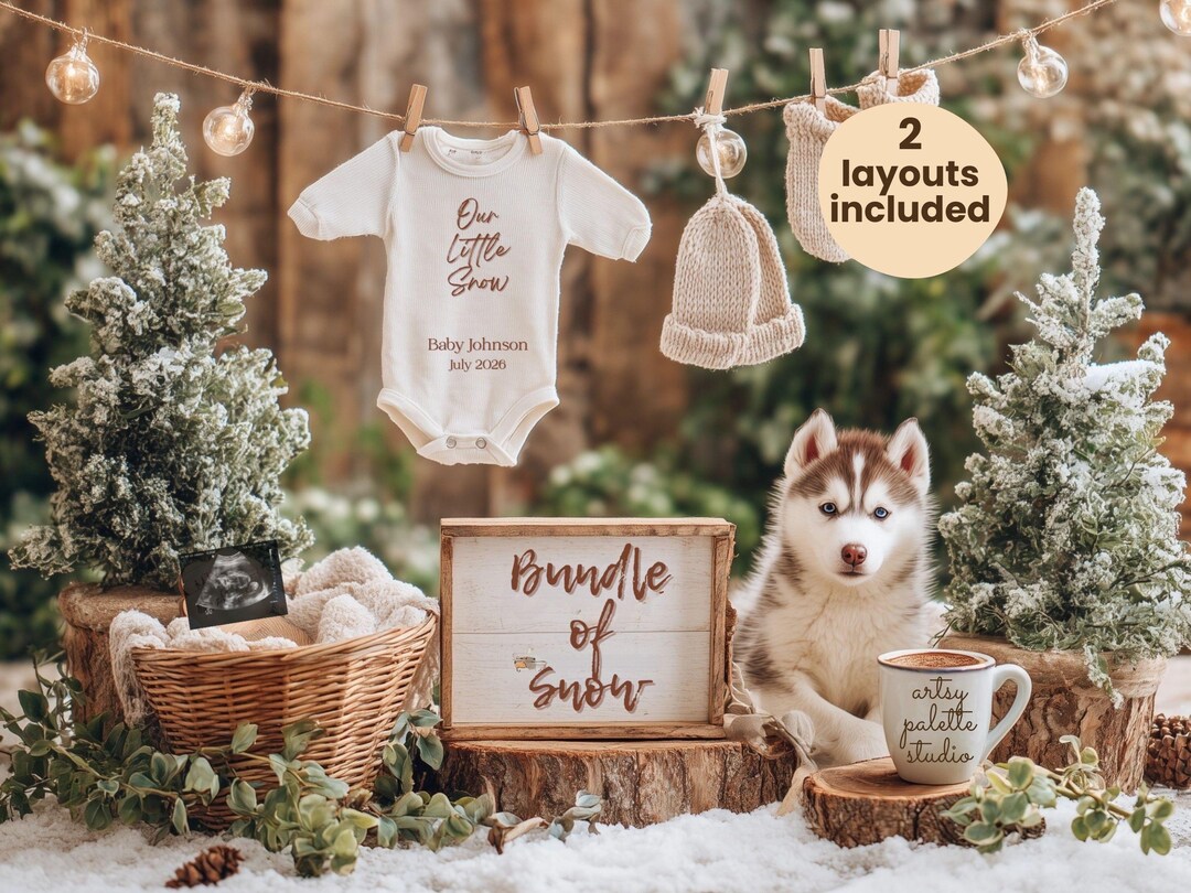 Winter Husky Pregnancy Announcement Digital Template Winter Outdoor ...
