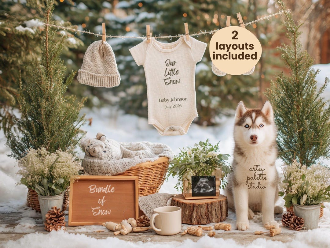 Winter Pregnancy Announcement Digital Template Husky Winter Outdoor ...